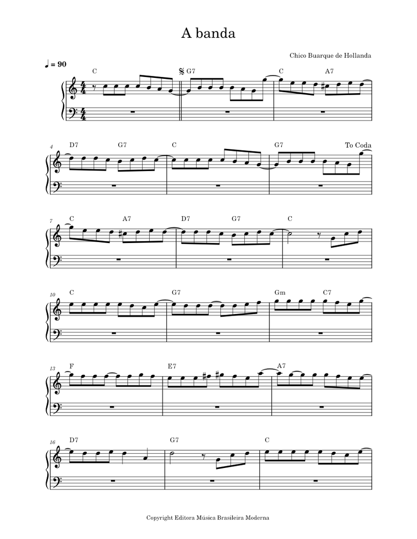 A Banda – Chico Buarque Sheet Music with Chords for Piano (Solo) easy ...