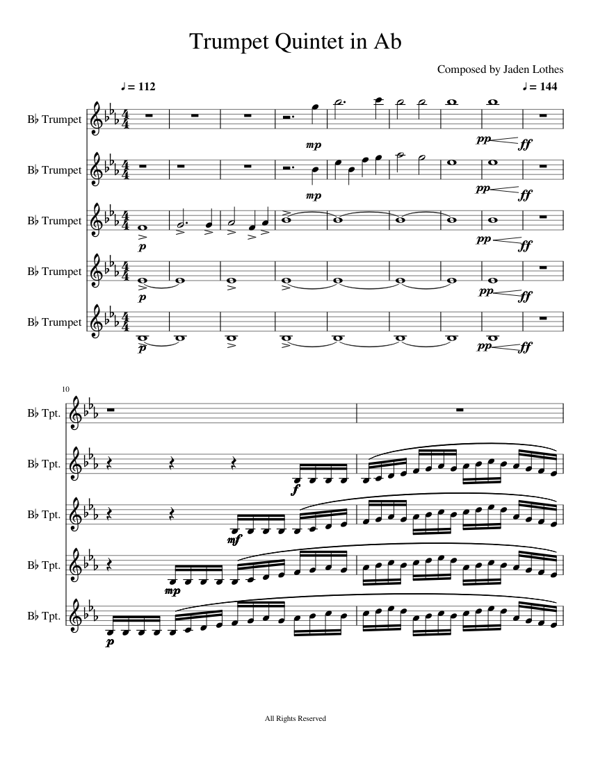Trumpet Quintet in Ab - piano tutorial