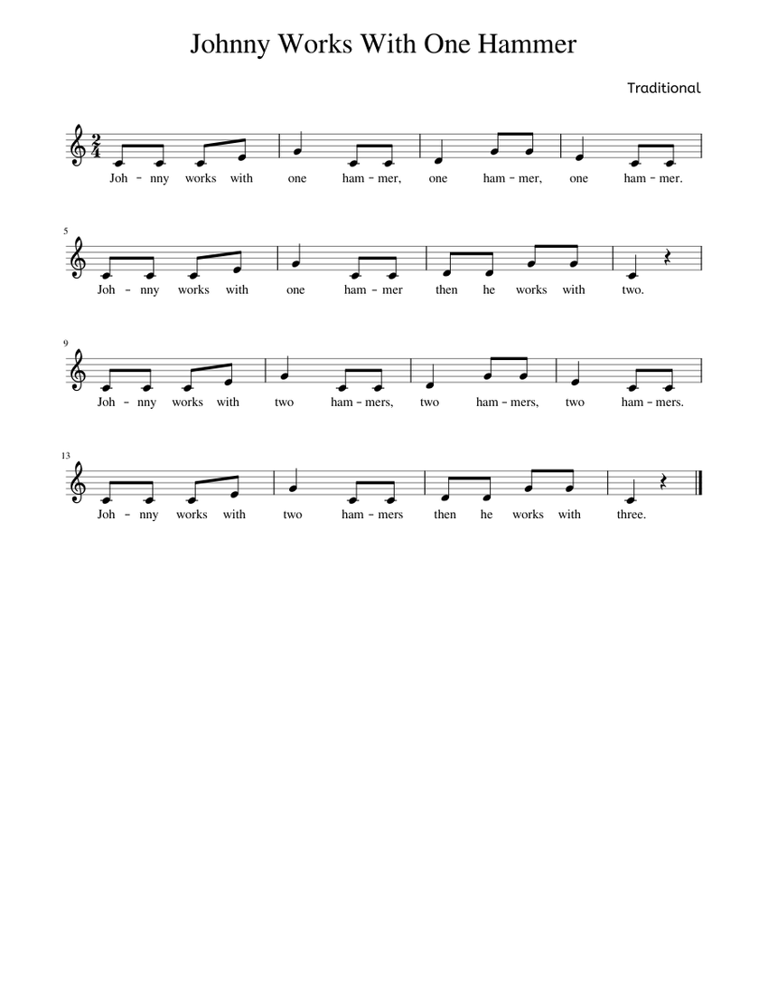 Johnny Works with One Hammer simplified Sheet Music for Piano (Solo ...