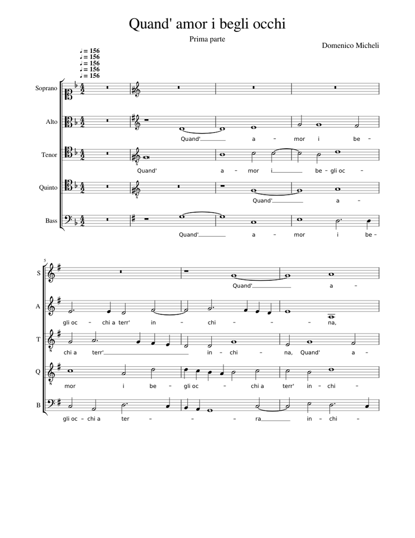 Quand' amor i begli occhi - Domenico Micheli Sheet music for Bass ...
