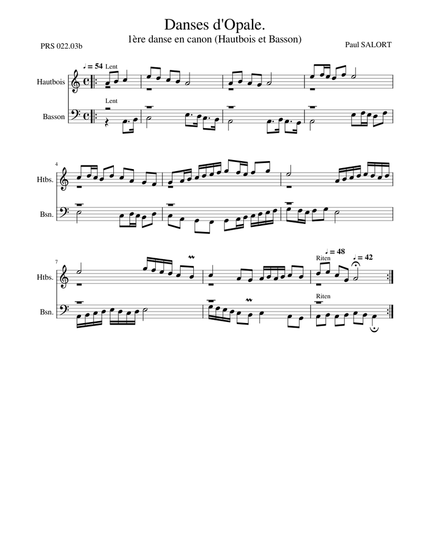 PRS 022.03 Danse d'Opale 1ère danse en canon htb & basson Sheet music ...