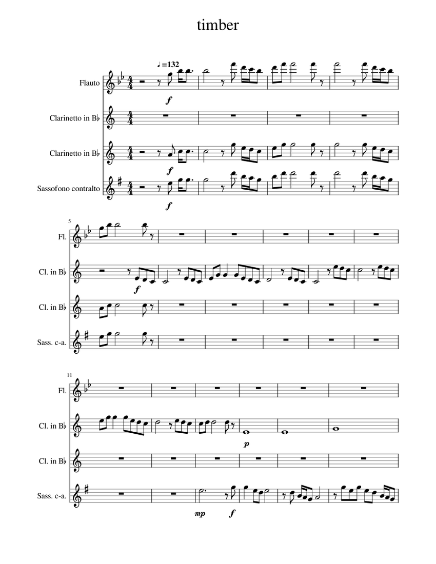 partytura timber Sheet Music for Flute, Clarinet in b-flat, Saxophone ...