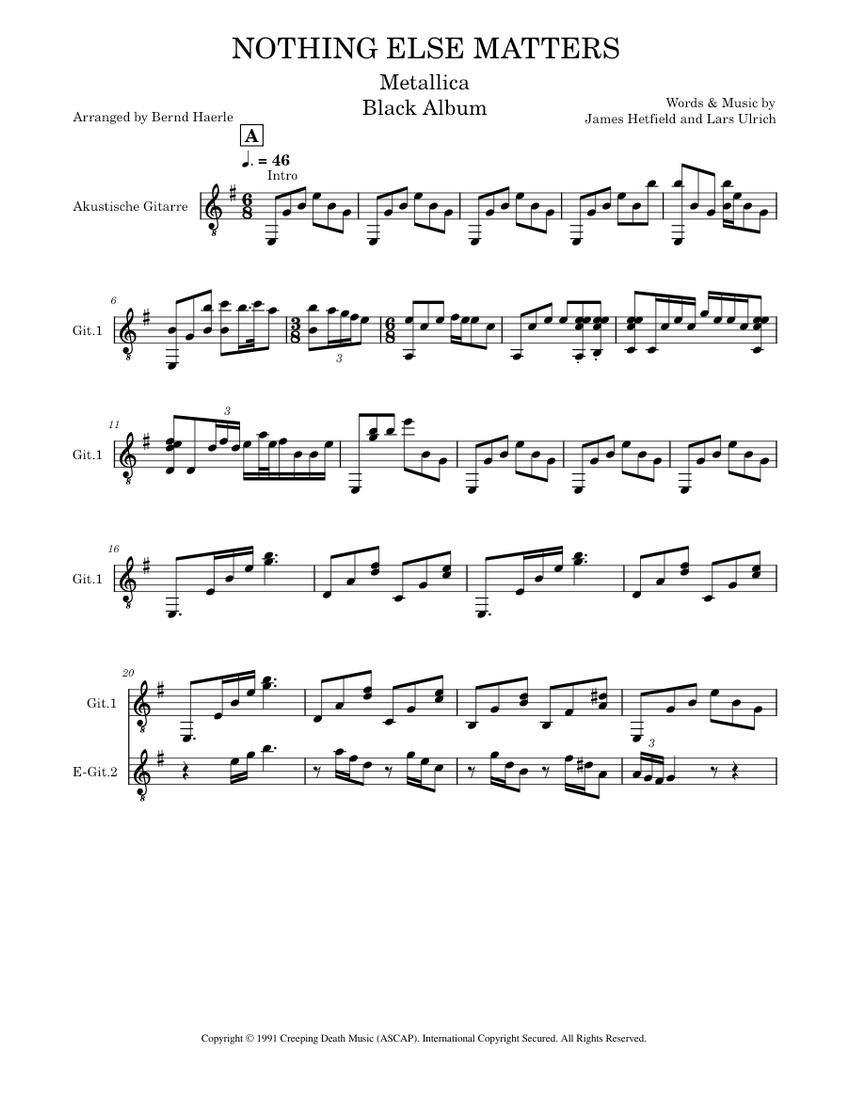 NOTHING ELSE MATTERS Sheet Music for Flute, Guitar, Bass guitar, Drum ...