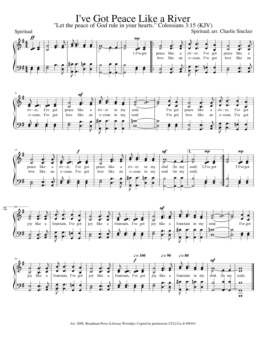 I ve Got Peace Like a River Sheet Music for Piano (SATB) easy ...