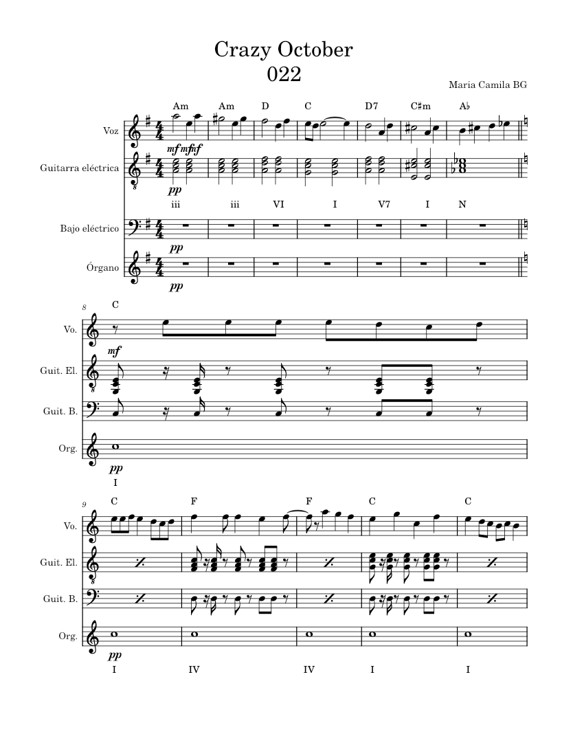 Crazy October Sheet music for Organ, Vocals, Guitar, Bass guitar (Mixed ...