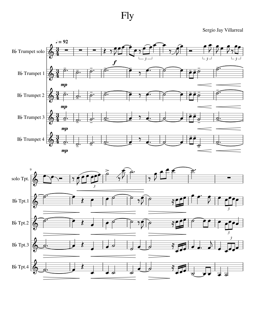 Fly-short trumpet quintet Sheet music for Trumpet in b-flat (Brass ...