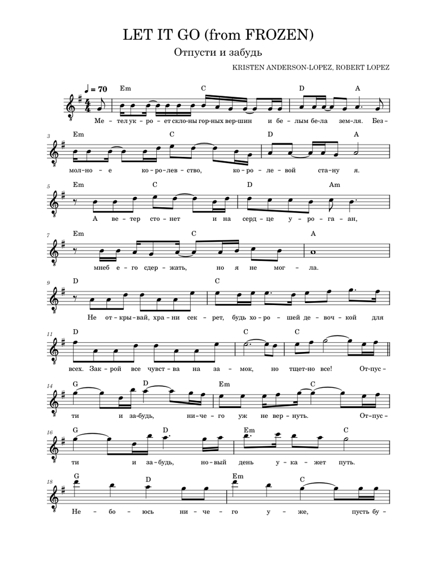 Let it go – Kristen Anderson-Lopez & Robert Lopez Sheet music for ...