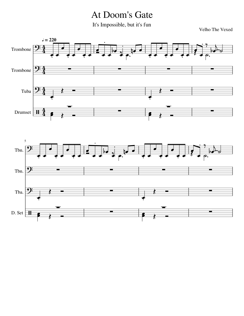 At Doom's Gate Trombone Trio Sheet Music for Trombone, Tuba, Drum group ...