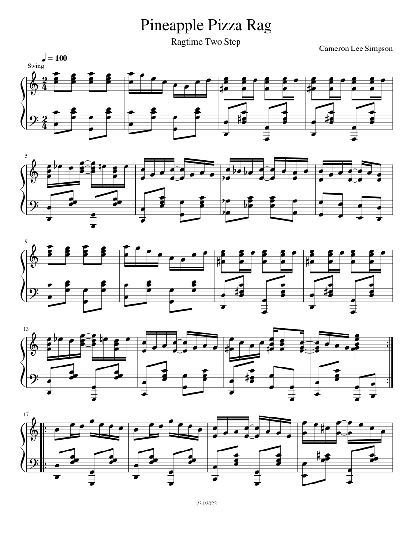 Pineapple Pizza Rag Sheet music for Piano (Solo) | Musescore.com