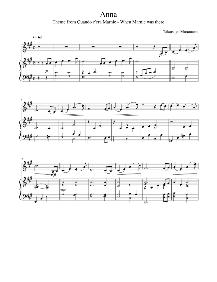Anna Sheet music for Piano, Violin (Solo) | Musescore.com