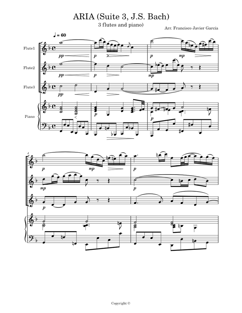 Aria suite n 3 Bwv 1068 – Johann Sebastian Bach ARIA Sheet Music for ...
