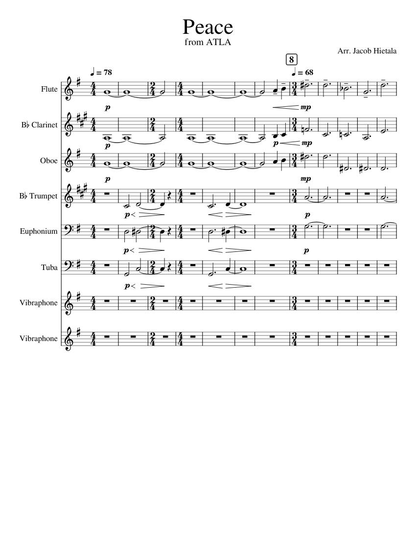 Peace - ATLA Sheet music for Euphonium, Tuba, Flute, Oboe & more ...
