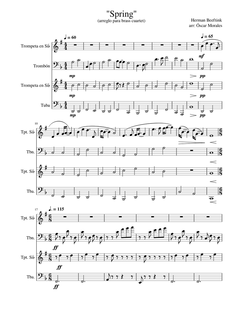 The four seasons - spring – Antonio Vivaldi Spring brass cuartet Sheet ...