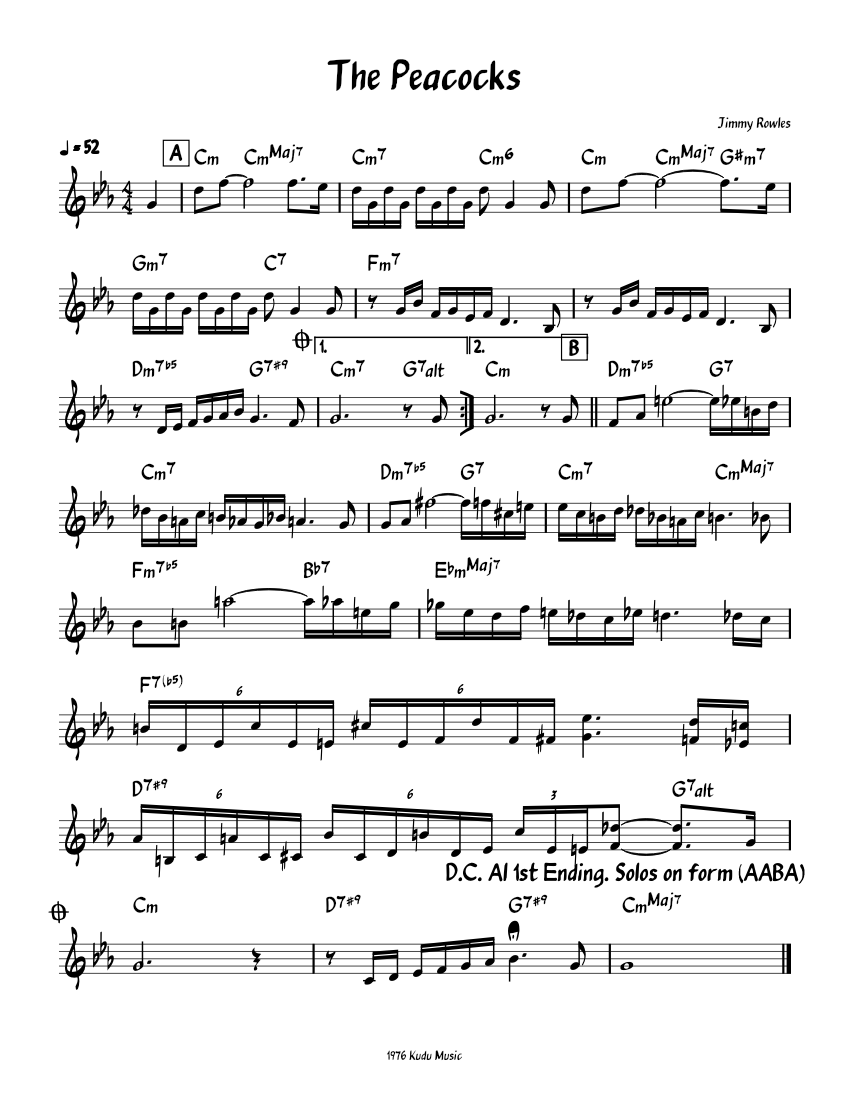 The Peacocks - Jimmy Rowles Sheet Music with Chords for Piano (Solo ...