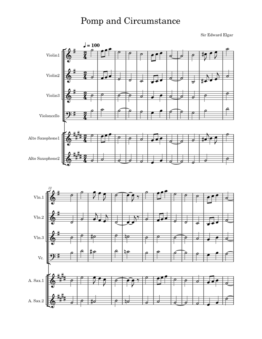 Pomp And Circumstance – Edward Elgar Sheet music for Saxophone alto ...