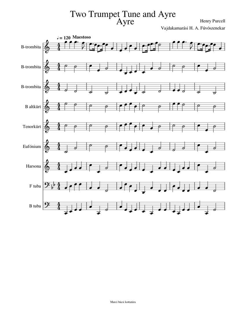 Two Trumpet Tune and Ayre Sheet Music for Trombone, Euphonium, Tuba ...