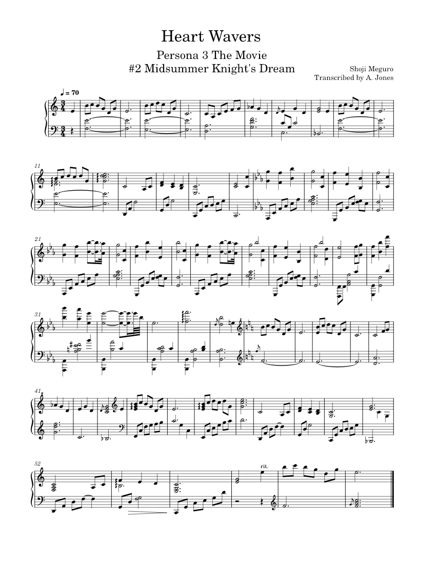 Persona 3 The Movie - Heart Wavers Sheet Music for Piano (Solo ...