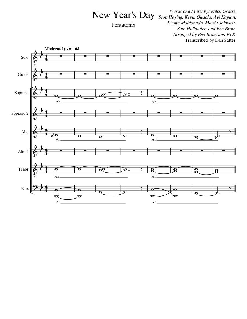 New Year's Day parts Sheet music for Soprano, Alto, Tenor, Bass voice ...