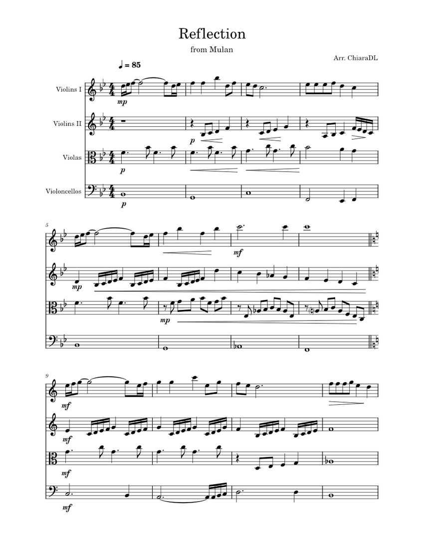 Reflection – Matthew Wilder Mulan - Reflection (String Quartet ...