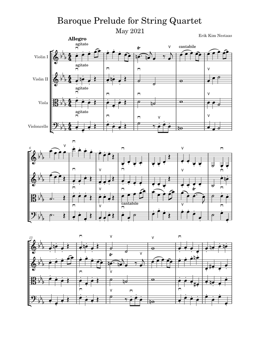 Baroque Prelude for String Quartet in C Minor Sheet music for Violin ...