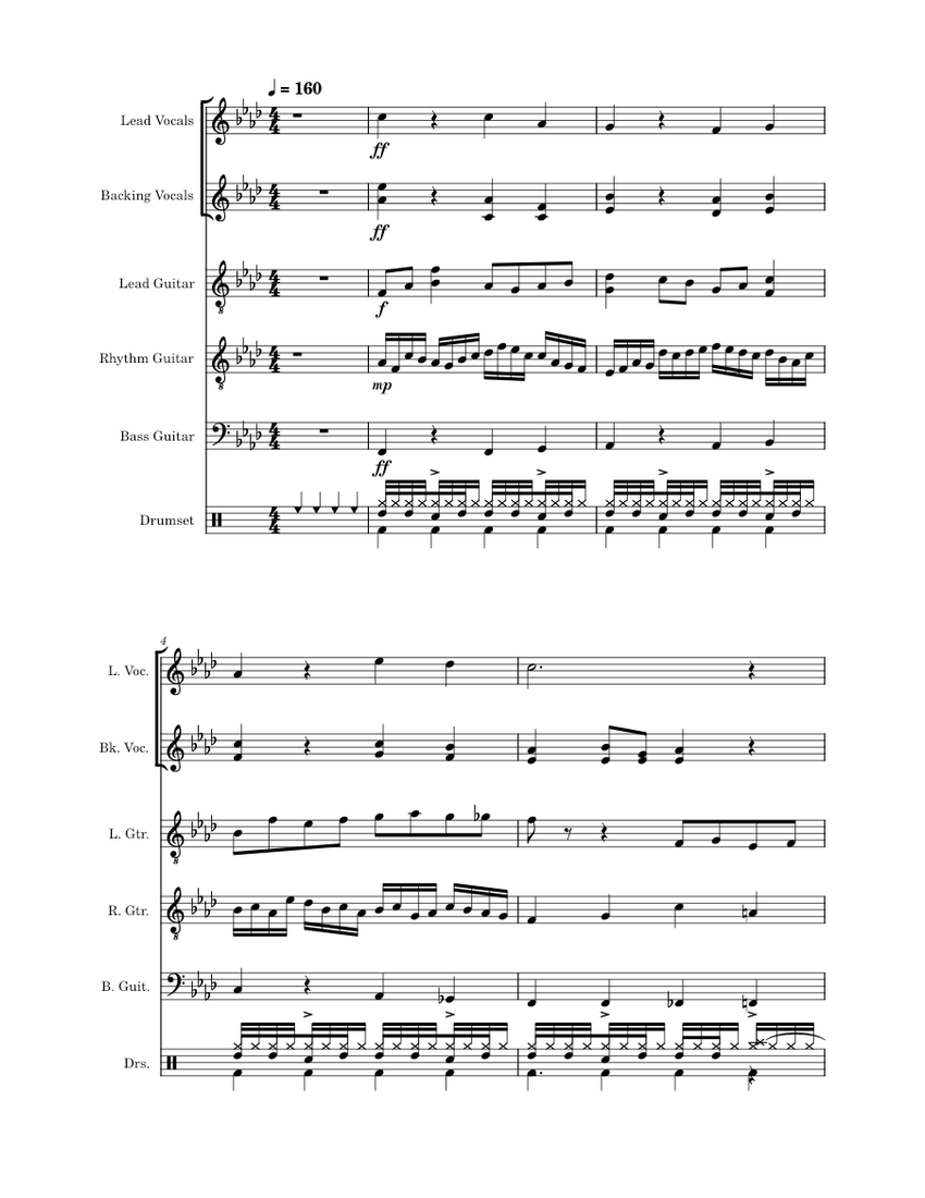 showdown Sheet Music for Vocals, Guitar, Bass guitar, Drum group (Mixed Ensemble) | MuseScore.com