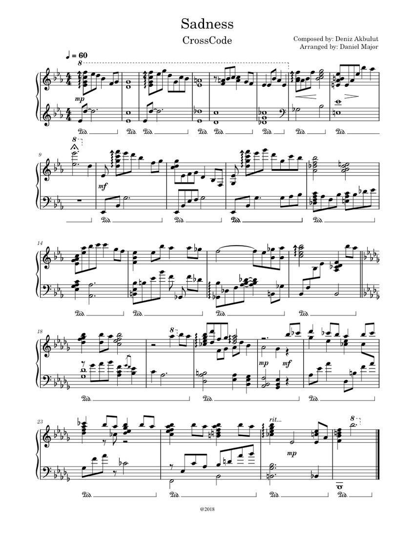 Sadness - CrossCode - piano tutorial
