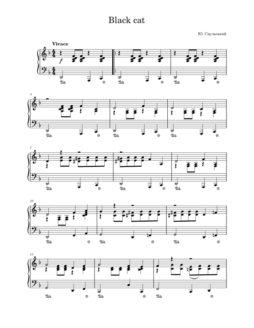Black Cat – Ю. Саульський Sheet music for Piano (Solo) | Musescore.com