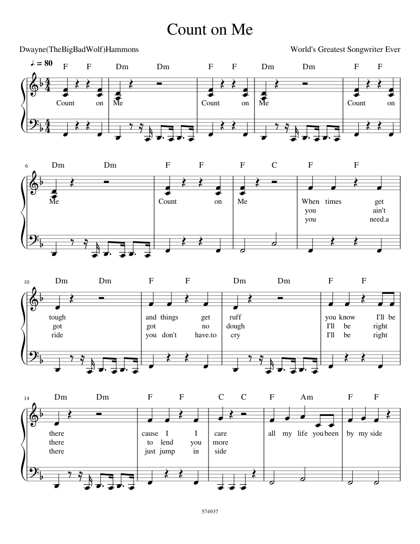 Count on Me Sheet Music for Piano (Solo) Easy | MuseScore.com