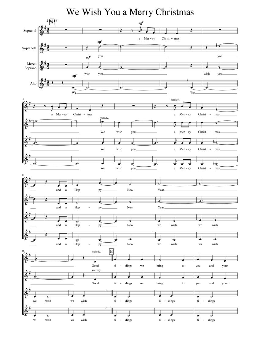 We Wish You a Merry Christmas. Sheet Music for Vocals (Choral ...