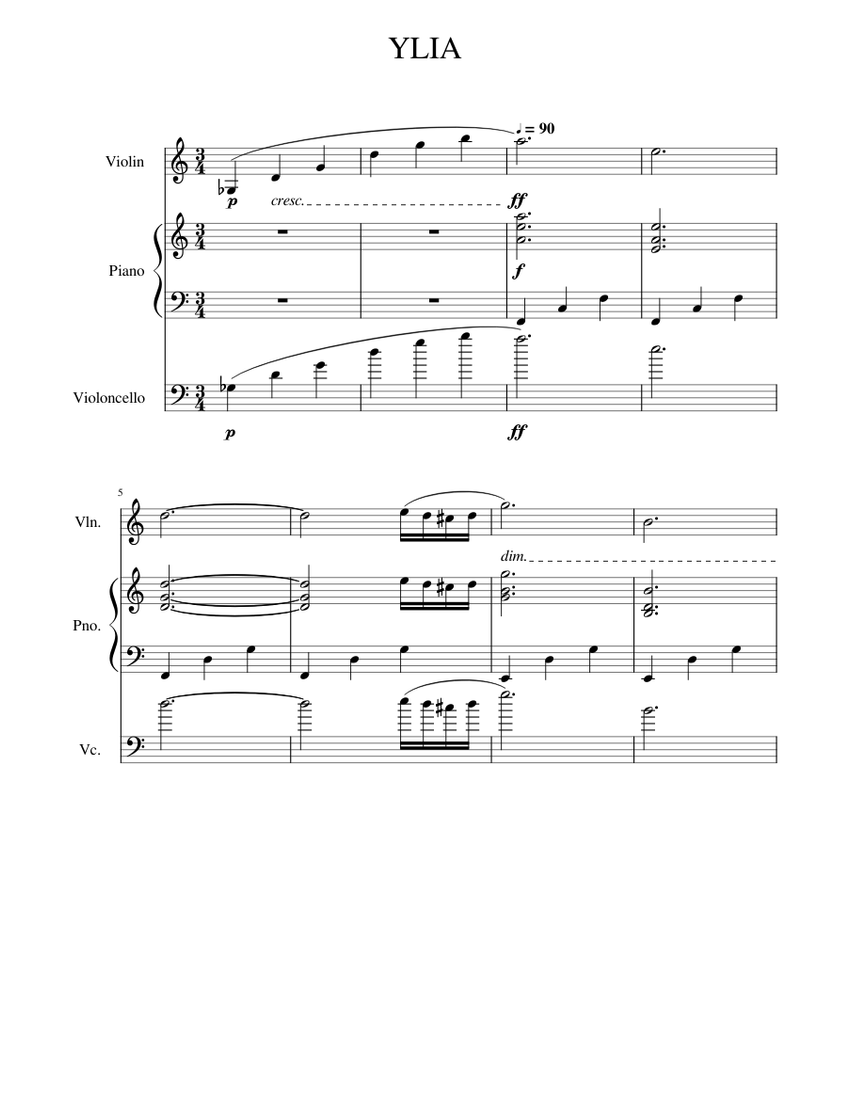 YLIA Sheet music for Piano, Violin, Cello (Piano Trio) | Musescore.com