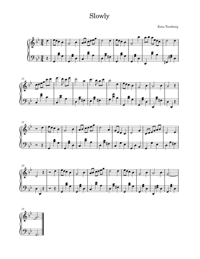 Slowly Sheet music for Piano (Solo) Easy | Musescore.com