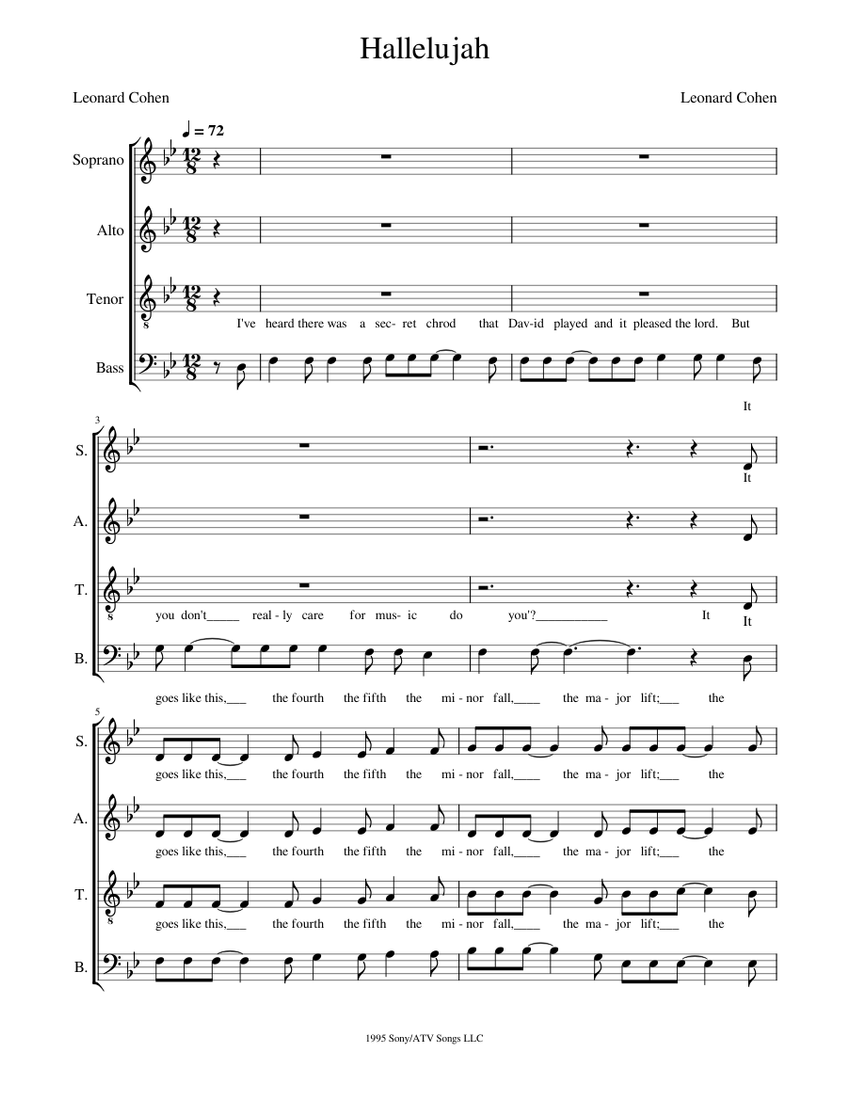 Hallelujah Sheet Music for Soprano, Alto, Tenor, Bass voice (Choral ...