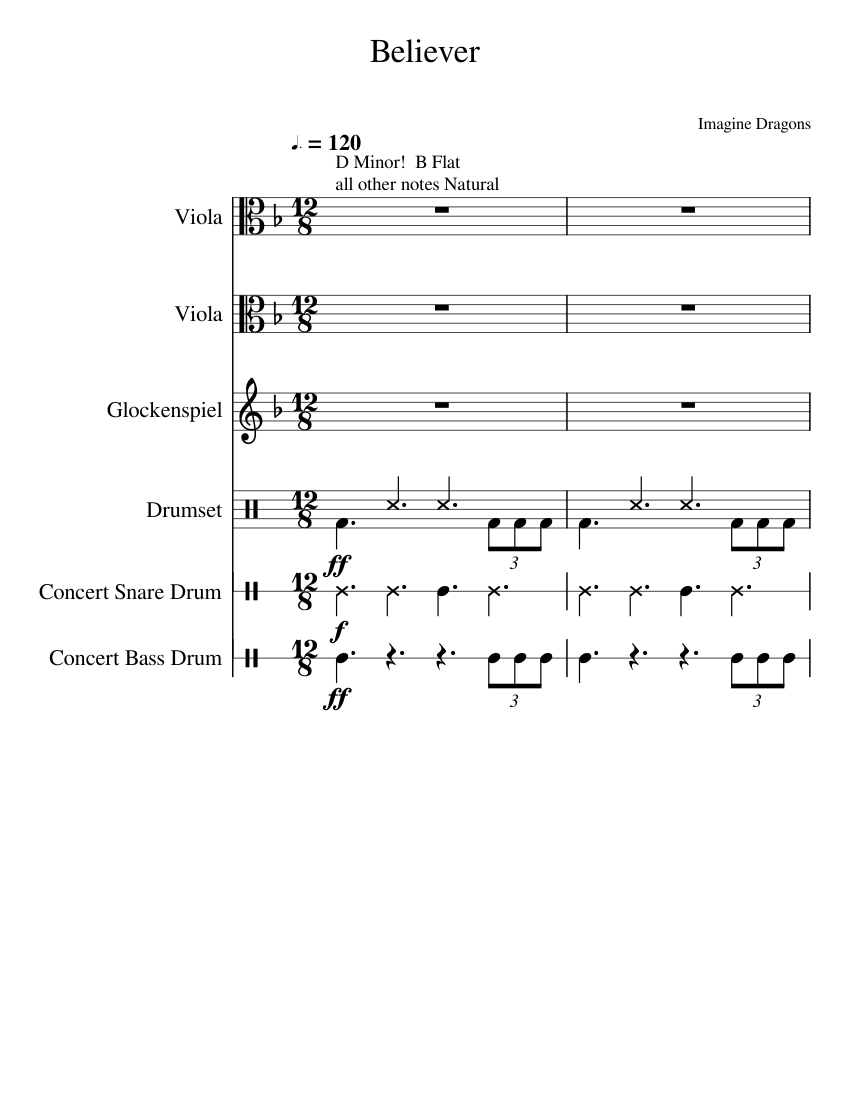 Believer - Imagine Dragons ADAPTED Viola Sheet music for Glockenspiel ...