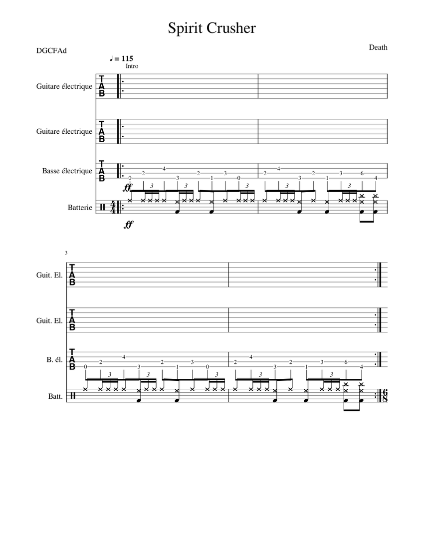 Death - Spirit Crusher Sheet music for Guitar, Bass guitar, Drum group ...