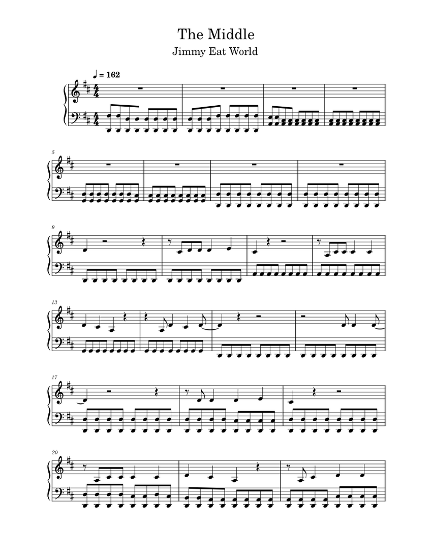 The Middle – Jimmy Eat World Sheet Music for Piano (Solo) | MuseScore.com