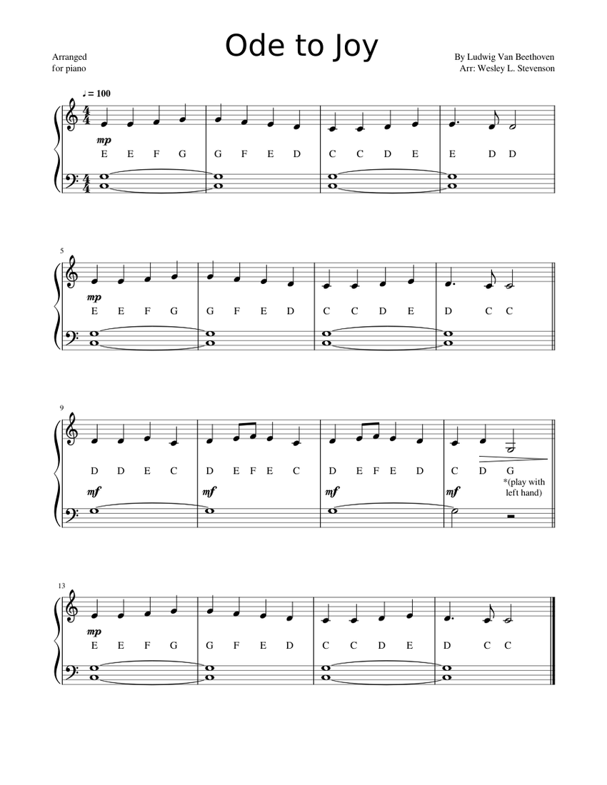 Ode To Joy Sheet Music for Piano (Solo) Easy | MuseScore.com