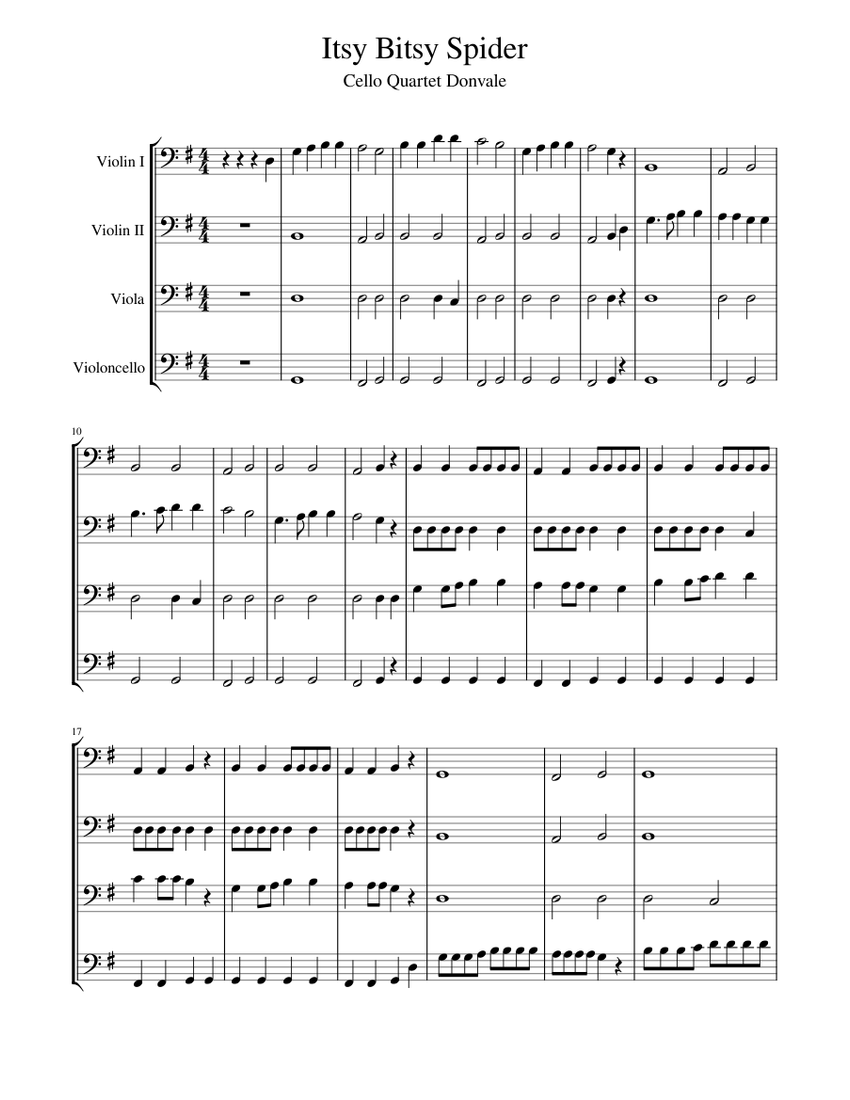 Itsy_Bitsy_Spider Sheet music for Violin, Viola, Cello (String Quartet ...