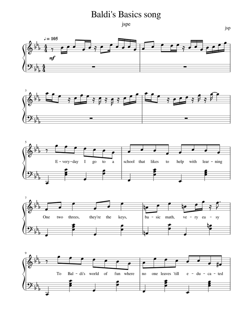 Baldi's_Basics_song Sheet music for Piano (Solo) | Musescore.com