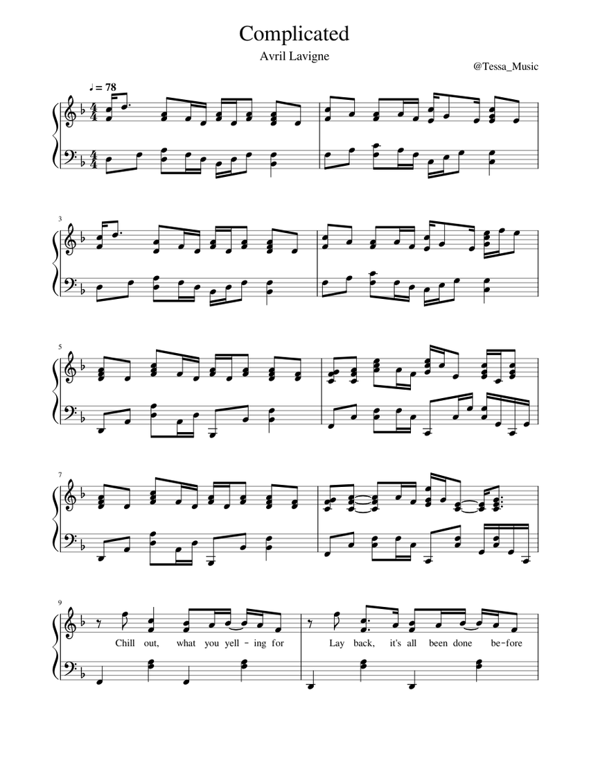 Avril Lavigne - Complicated Sheet Music for Piano (Solo) | MuseScore.com