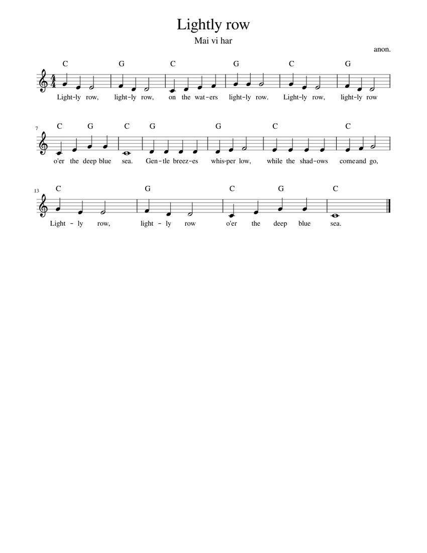 Lightly row Sheet music for Piano (Solo) | Musescore.com
