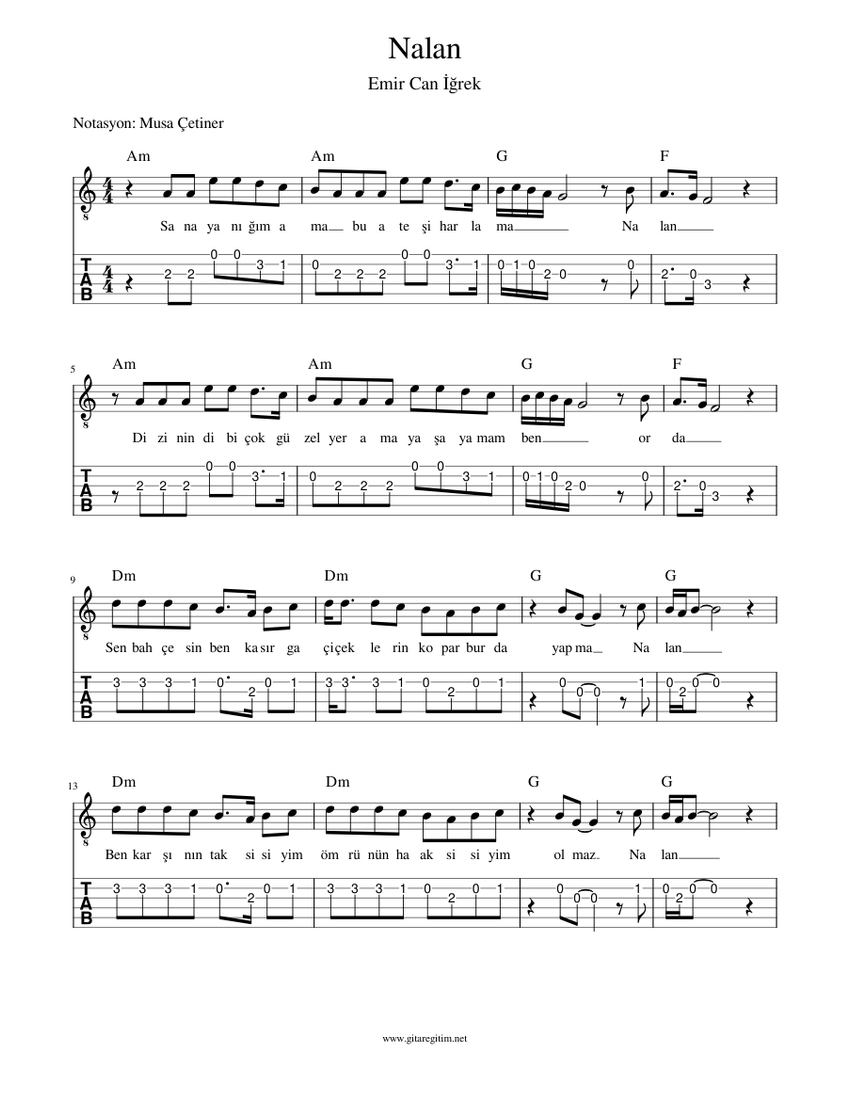 Nalan Sheet music for Guitar (Solo) | Musescore.com
