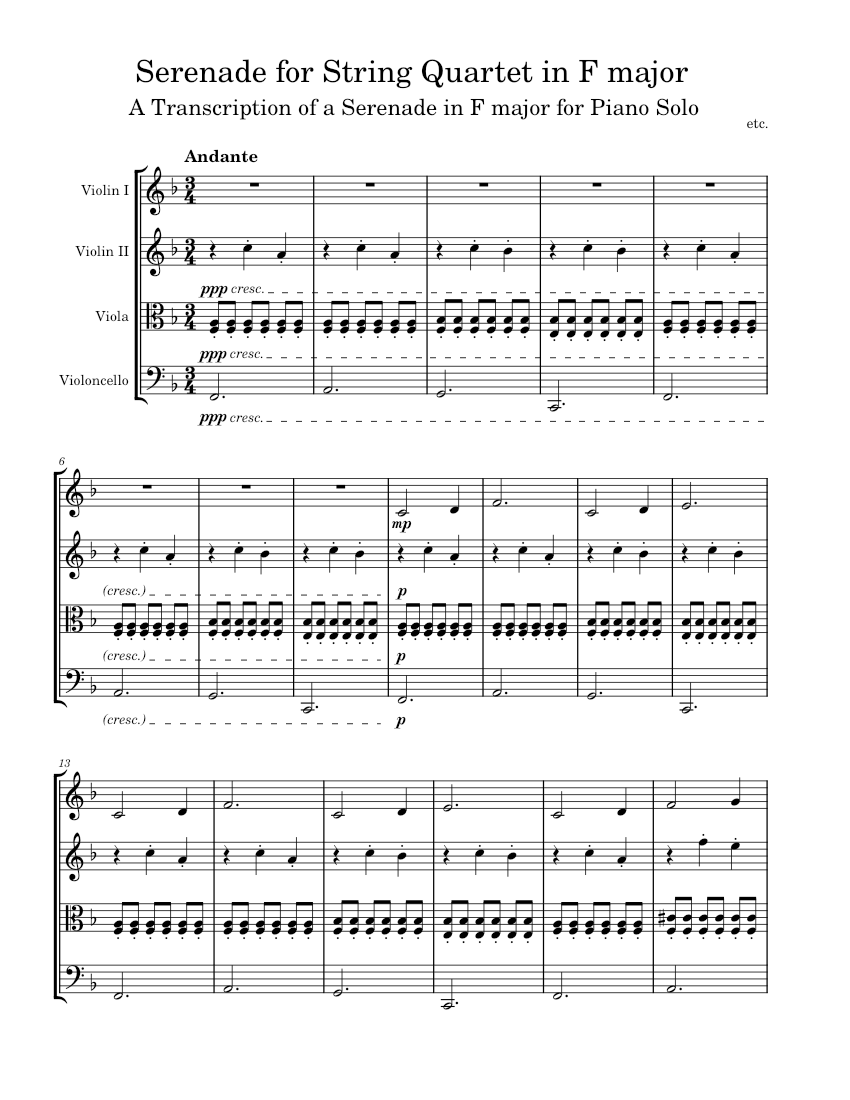 Serenade for String Quartet in F major by etc. Sheet music for Violin, Viola, Cello (String ...
