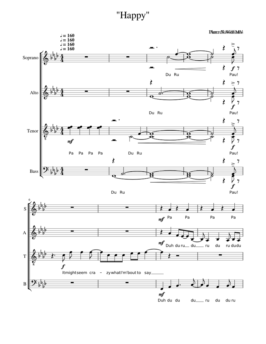 Happy (SATB Choir) Sheet Music for Soprano, Alto, Tenor, Bass voice ...