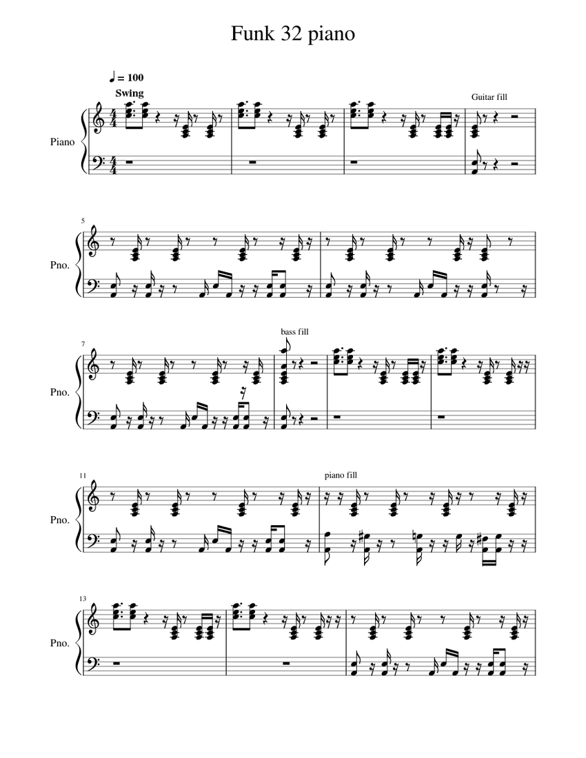 Funk 32 piano only by Edward Woelke Sheet music for Piano (Solo ...