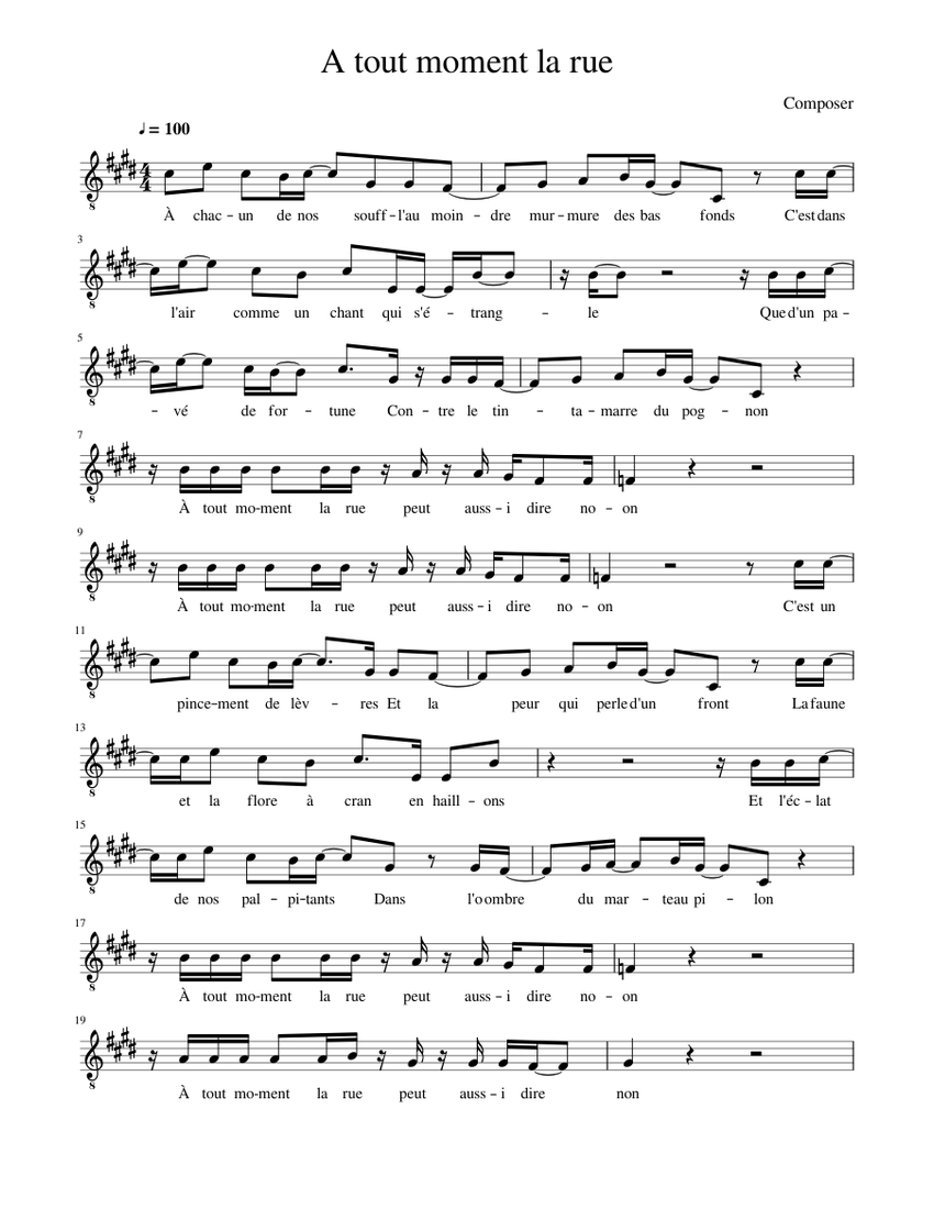 A tout moment la rue Sheet music for Piano (Solo) Easy | Musescore.com