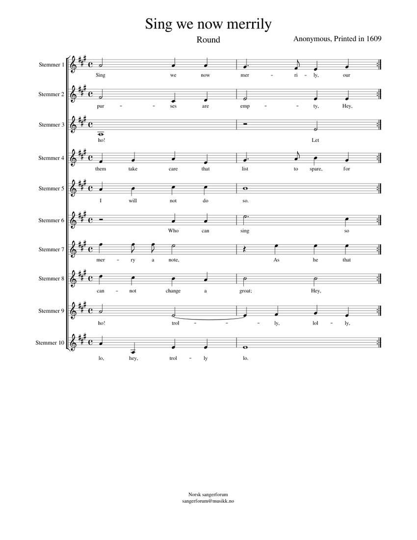 Sing we now merrily Sheet Music for Vocals (Choral) | MuseScore.com