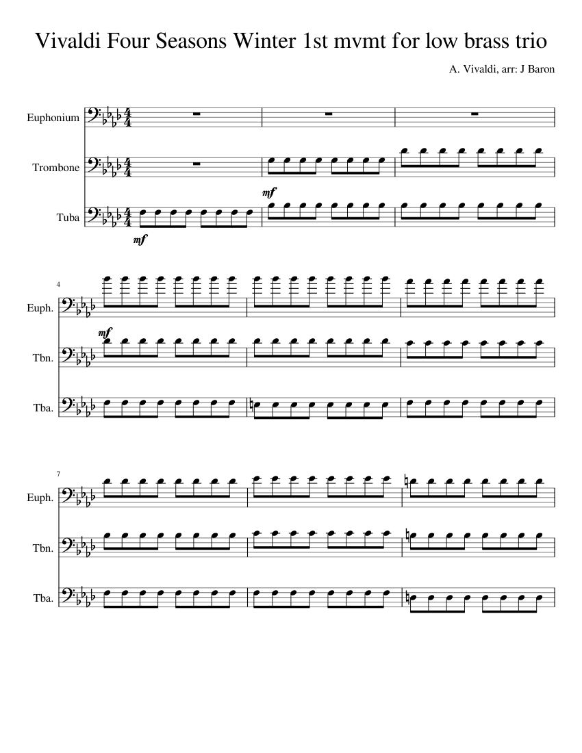 Vivaldi Four Seasons Winter 1st mvmt for low brass trio Sheet Music for ...