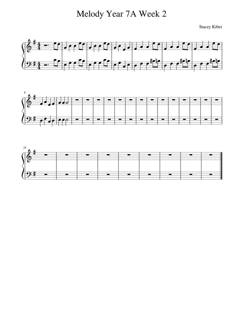 Melody Year 7A Week 2 Sheet music for Piano (Solo) Easy | Musescore.com