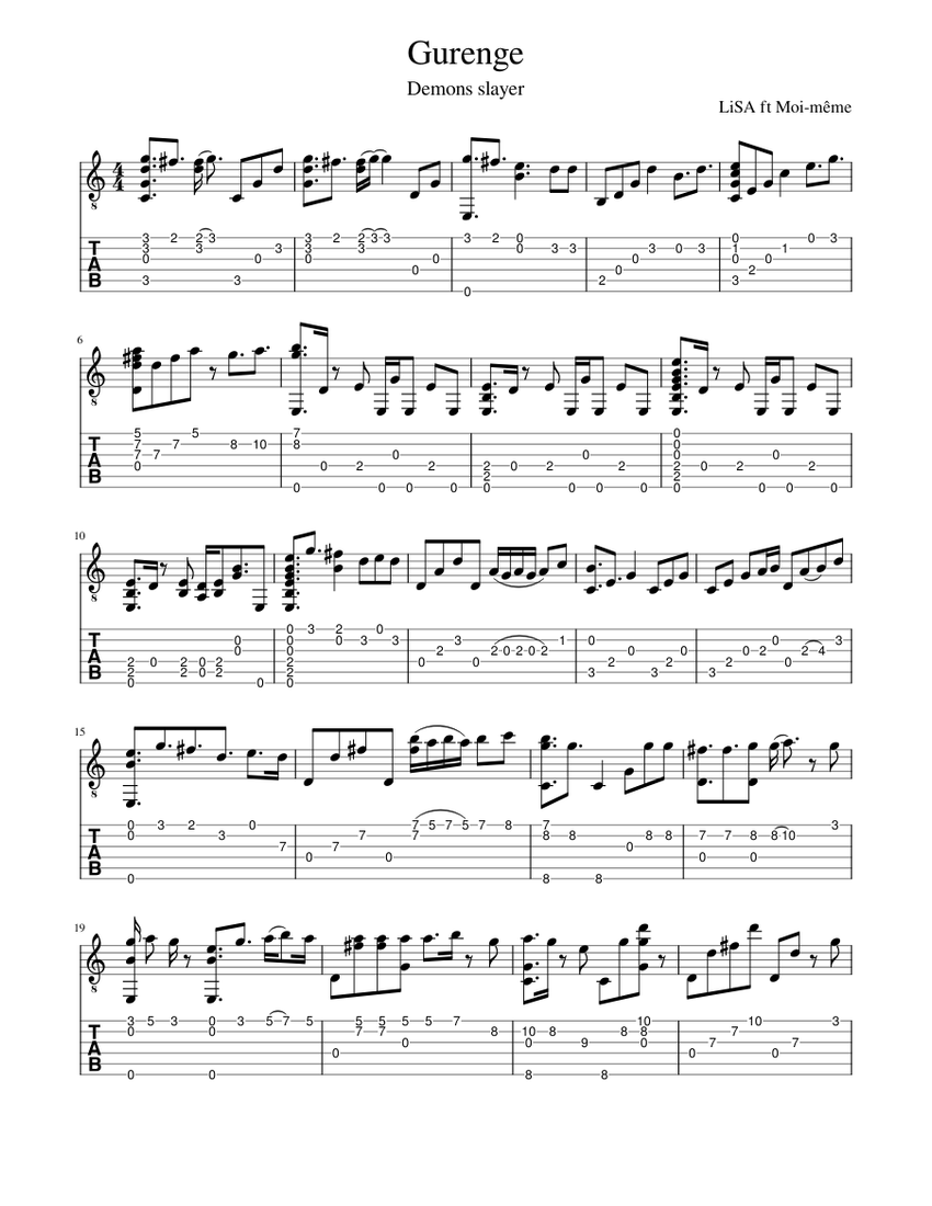 Gurenge | Demon Slayer Sheet Music and Tab for Guitar (Solo ...