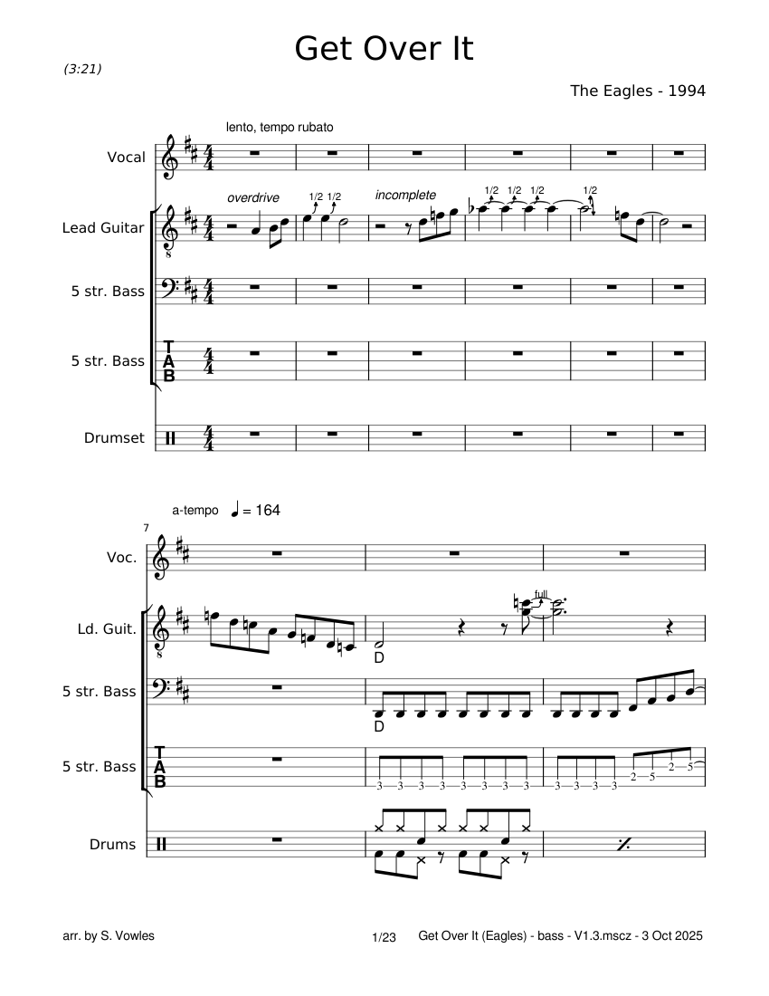 Get Over It (Eagles) Sheet Music for Vocals, Guitar, Bass guitar, Drum ...